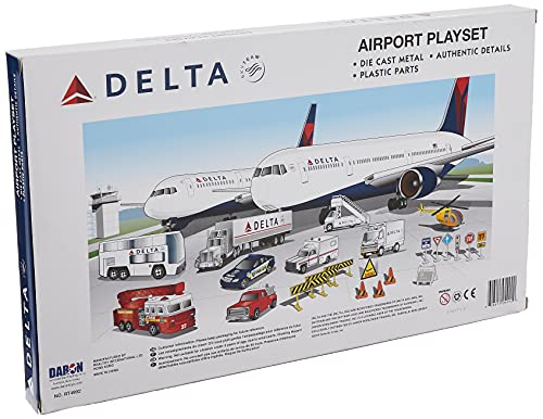 Daron Delta Air Lines Large Airport Playset with Die-Cast Metal Model Airplane with Plastic Parts, Cars and Transportation Toys for Kids Ages 3+