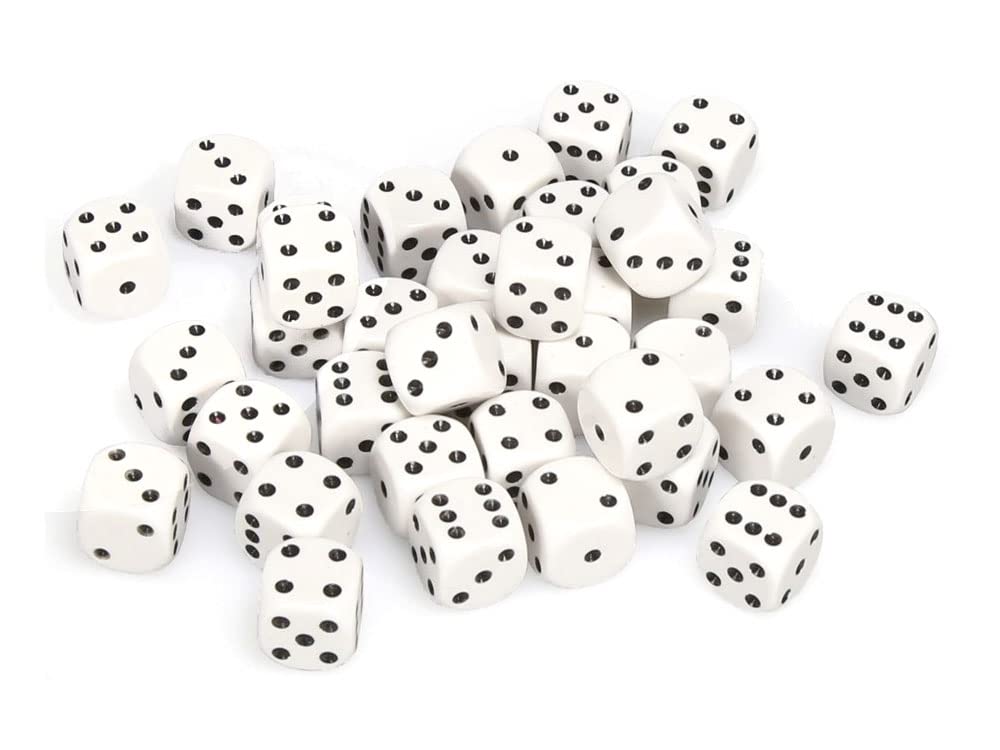 Chessex Opaque 12mm d6 White w/Black Dice Block 36 Dice