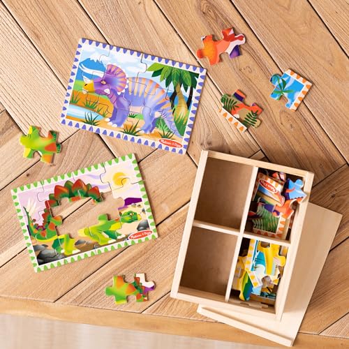 Melissa & Doug Dinosaurs 4-in-1 Wooden Jigsaw Puzzles in a Storage Box (48 pcs) - FSC Certified