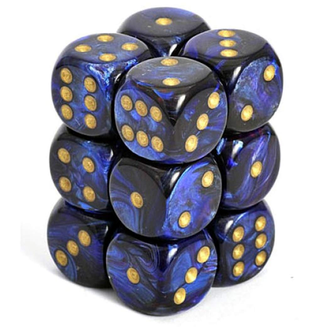 Chessex Dice d6 Sets: Scarab Royal Blue with Gold - 16mm Six Sided Die (12) Block of Dice