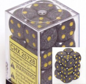 chessex dice d6 sets: urban camo speckled - 16mm six sided die (12) block of dice