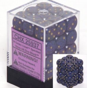 chessex dice d6 sets: golden cobalt speckled - 12mm six sided die (36) block of dice