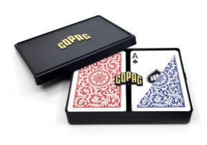 copag 1546 design 100% plastic playing cards, bridge size (narrow) red/blue (standard index, 1 set)