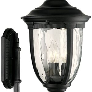 John Timberland Bellagio European Outdoor Wall Light Fixture Textured Black 21" Clear Hammered Glass Upbridge Arm for Exterior House Porch Patio Outside Deck Garage Yard Front Door Garden Home