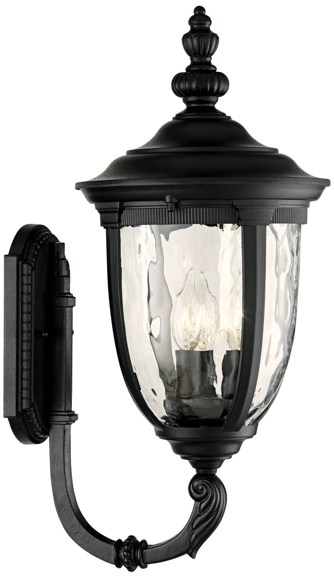 John Timberland Bellagio European Outdoor Wall Light Fixture Textured Black 21" Clear Hammered Glass Upbridge Arm for Exterior House Porch Patio Outside Deck Garage Yard Front Door Garden Home