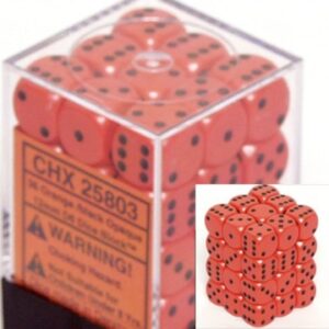 Chessex Dice d6 Sets: Opaque Orange with Black - 12mm Six Sided Die (36) Block of Dice