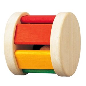 plantoys rainbow roller baby rattle - sustainably made from rubberwood featuring organic-pigment coloring and water-based dyes with gentle sound when rolled