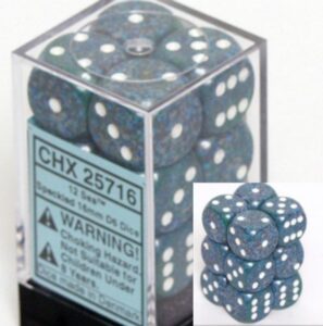 chessex dice d6 sets: sea specked - 16mm six sided die (12) block of dice