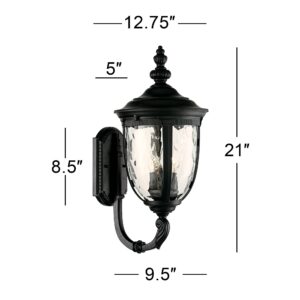 John Timberland Bellagio European Outdoor Wall Light Fixture Textured Black 21" Clear Hammered Glass Upbridge Arm for Exterior House Porch Patio Outside Deck Garage Yard Front Door Garden Home