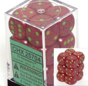 chessex dice d6 sets: strawberry speckled - 16mm six sided die (12) block of dice