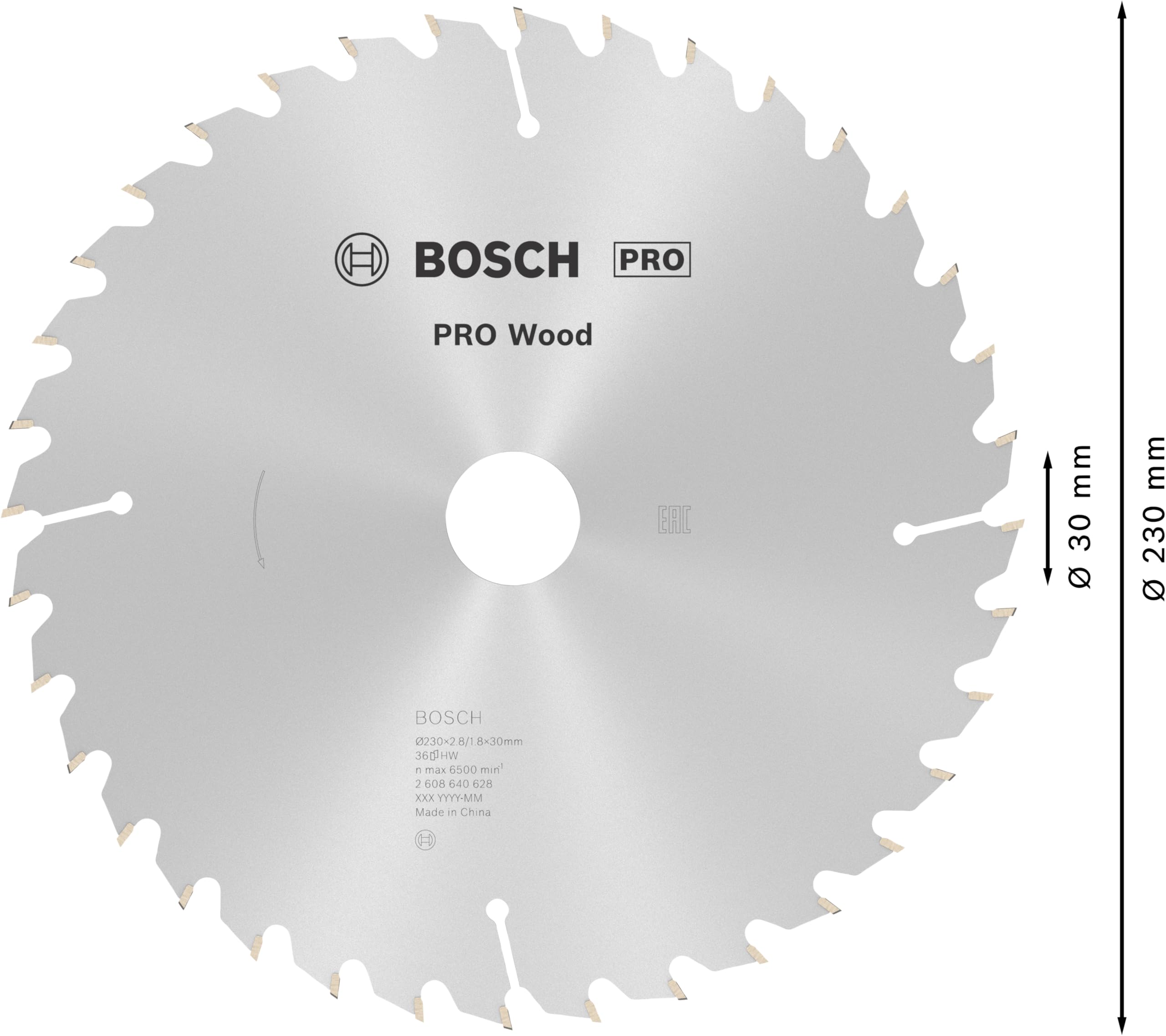 Circular Saw Blade, 36 Teeth, 30 mm Bore 2.8 mm Cutting Width, 1.8 mm Body Thickness, 230 mm Diameter