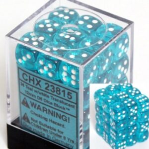 Chessex Dice D6 Sets: Teal with White Translucent - 12Mm Six Sided Die (36) Block of Dice