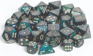 chessex dice d6 sets: scarab jade with gold - 12mm six sided die (36) block of dice