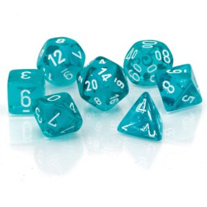 chessex polyhedral 7-die translucent dice set - teal (d4, d6, d8, d10, d12, d20 & d00)