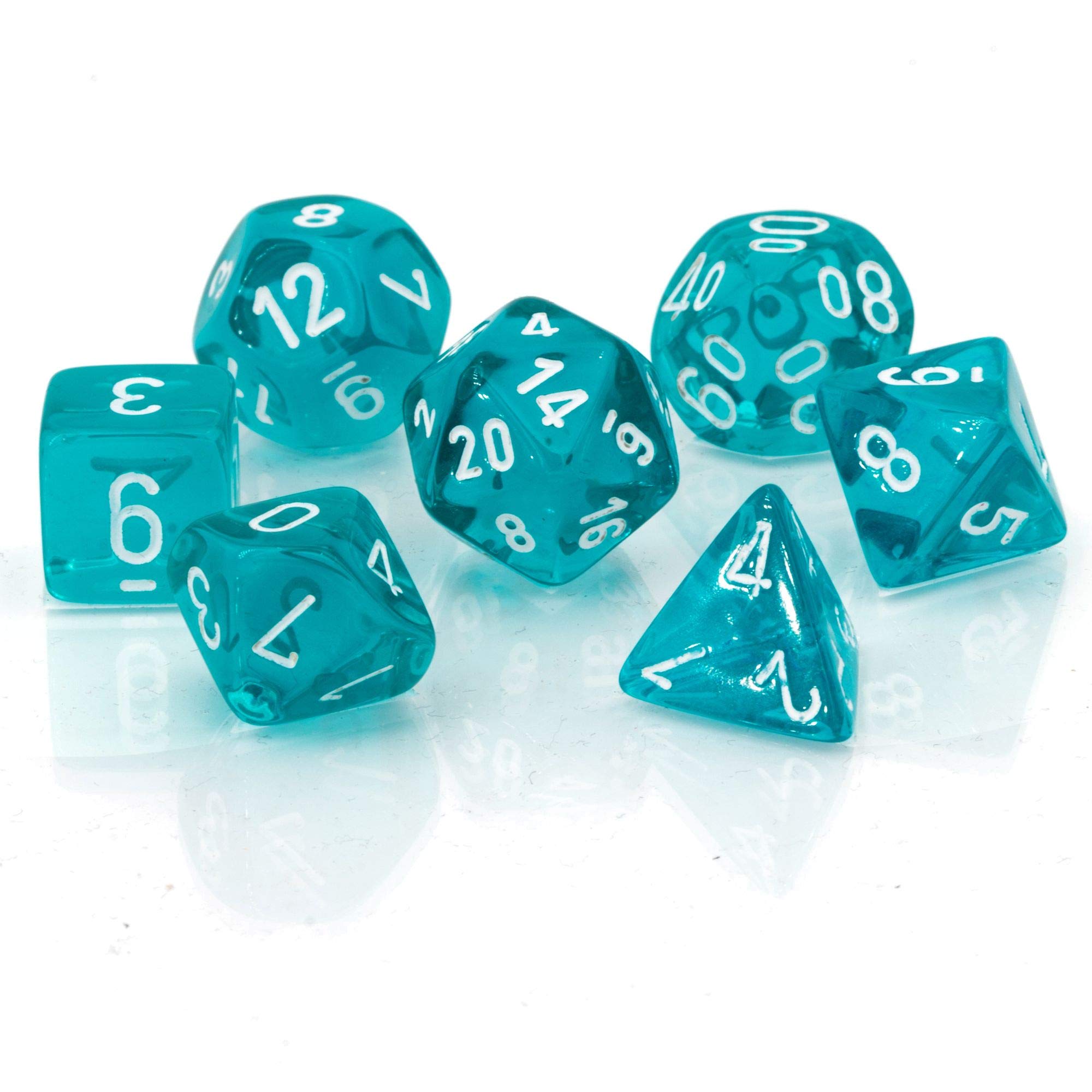 Chessex Polyhedral 7-Die Translucent Dice Set - Teal (d4, d6, d8, d10, d12, d20 & d00)