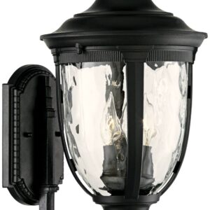 John Timberland Bellagio European Outdoor Wall Light Fixture Textured Black 21" Clear Hammered Glass Upbridge Arm for Exterior House Porch Patio Outside Deck Garage Yard Front Door Garden Home