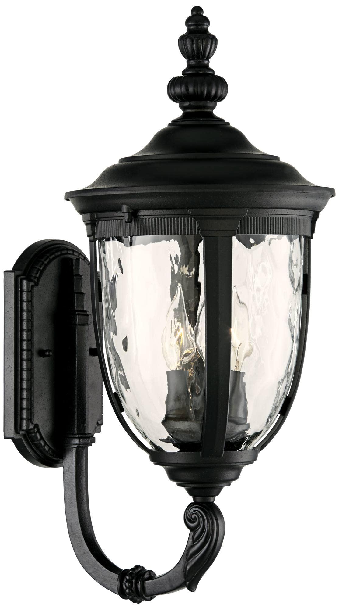 John Timberland Bellagio European Outdoor Wall Light Fixture Textured Black 21" Clear Hammered Glass Upbridge Arm for Exterior House Porch Patio Outside Deck Garage Yard Front Door Garden Home