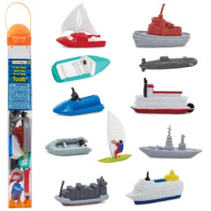 safari ltd. in the water toob - figurines of jet ski, raft, submarine, motorboat, windsurfer, battleship, cruise, steam, sail, tug, cargo boat - educational toy figures for boys, girls & kids ages 3+