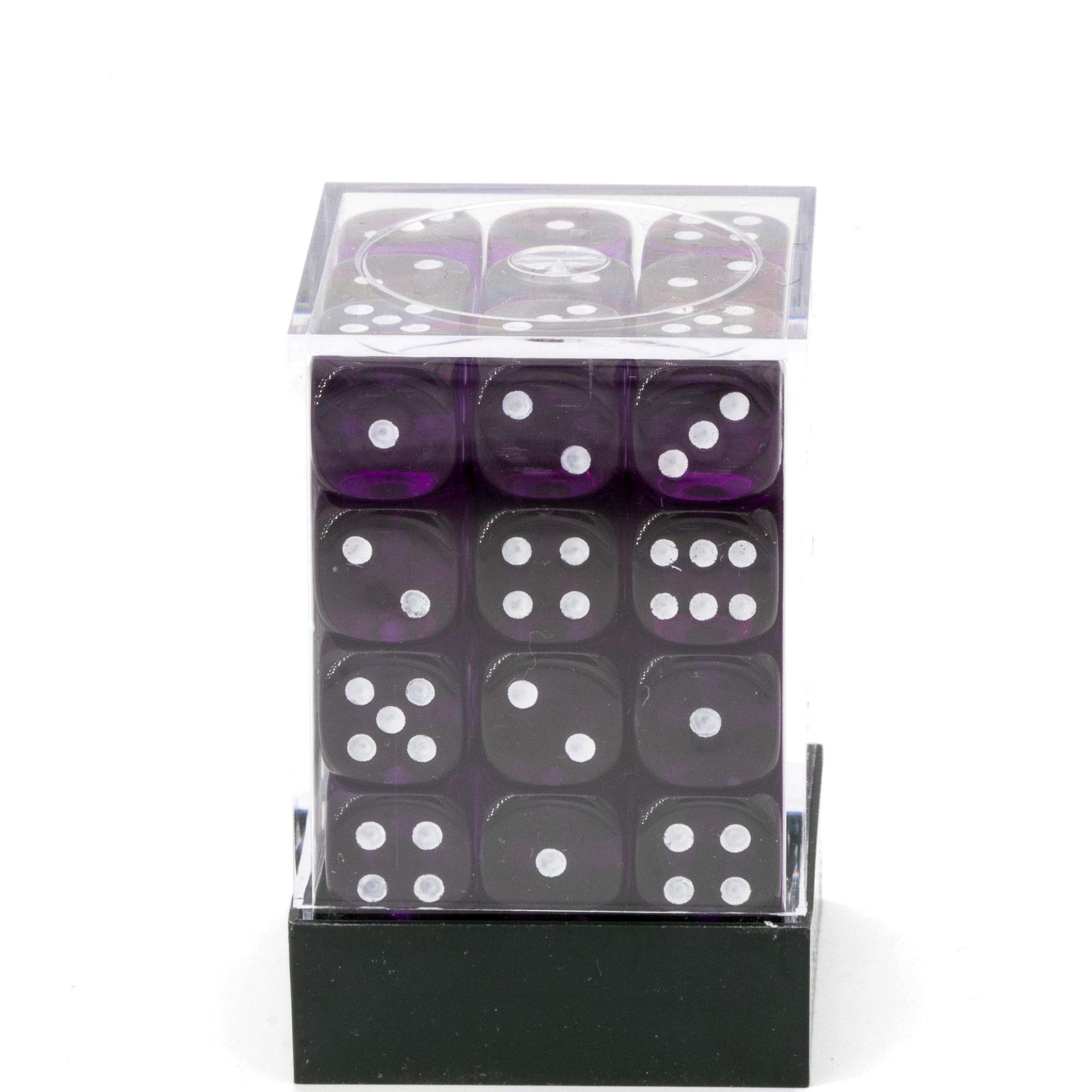 Chessex Dice D6 Sets: Purple with White Translucent - 12Mm Six Sided Die (36) Block of Dice