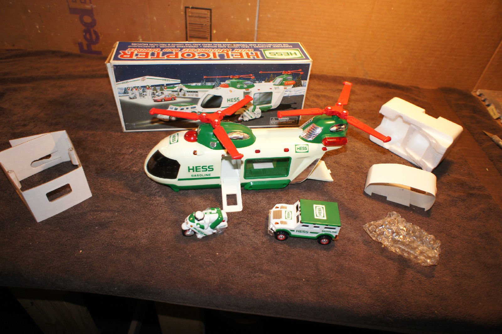 Hess 2001 Toy Helicopter with Motorcycle and Cruiser