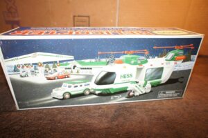 hess 2001 toy helicopter with motorcycle and cruiser