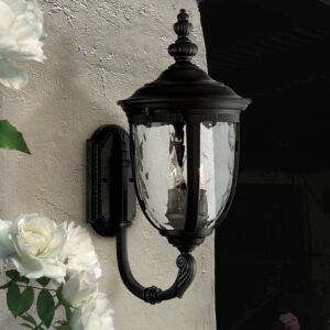 John Timberland Bellagio European Outdoor Wall Light Fixture Textured Black 21" Clear Hammered Glass Upbridge Arm for Exterior House Porch Patio Outside Deck Garage Yard Front Door Garden Home