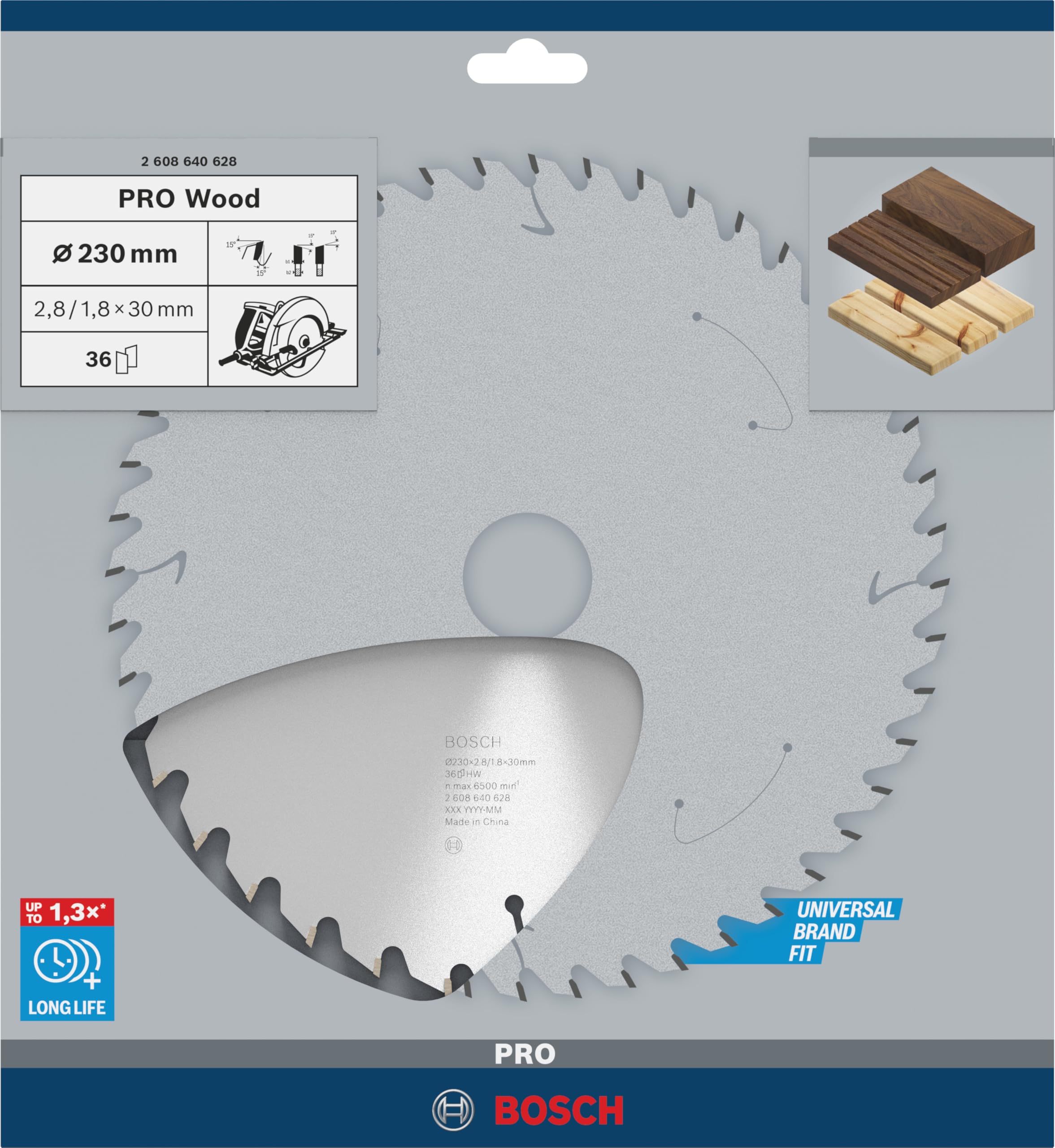 Circular Saw Blade, 36 Teeth, 30 mm Bore 2.8 mm Cutting Width, 1.8 mm Body Thickness, 230 mm Diameter