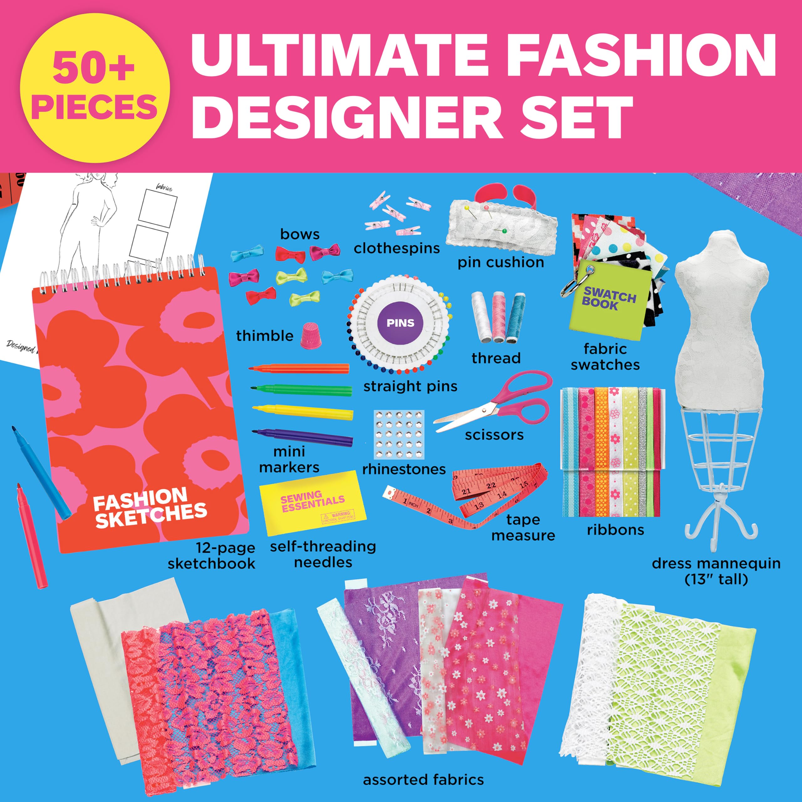 Creativity for Kids Designed by You Fashion Studio: DIY Fashion Designer Craft Kit for Girls Ages 9-12, Dress Design Kit & Sewing Kit for Kids, Gifts and Toys for Girls