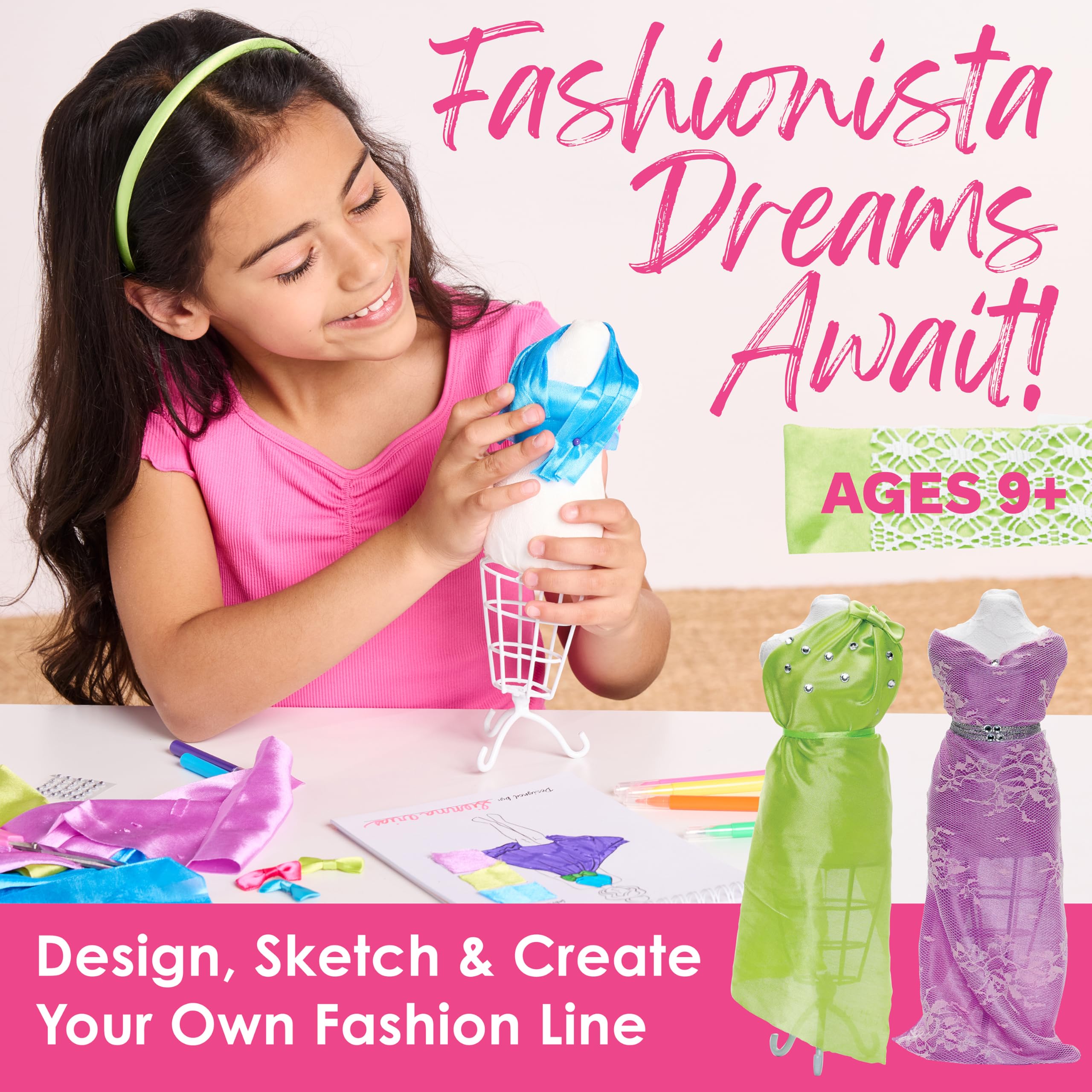 Creativity for Kids Designed by You Fashion Studio: DIY Fashion Designer Craft Kit for Girls Ages 9-12, Dress Design Kit & Sewing Kit for Kids, Gifts and Toys for Girls