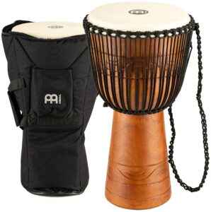 meinl percussion adj2-l+bag african style rope tuned 12-inch wood djembe with bag, brown