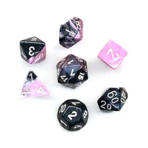 Chessex Polyhedral 7-Die Gemini Dice Set - Black-Pink with White CHX-26430