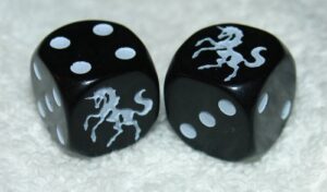 black with white unicorns dice pair