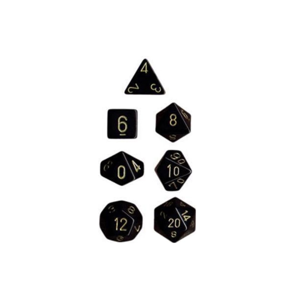 Polyhedral 7-Die Opaque Dice Set - Black with Gold