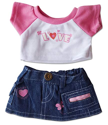 Love T-Shirt & Jean Skirt Clothing Fits 8"-10" Stuffed Animals