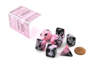 chessex polyhedral 7-die gemini dice set - black-pink with white chx-26430