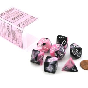 Chessex Polyhedral 7-Die Gemini Dice Set - Black-Pink with White CHX-26430