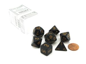 polyhedral 7-die opaque dice set - black with gold