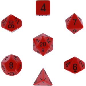 chessex polyhedral 7-die opaque dice set - red with black