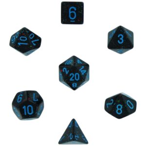 polyhedral 7-die speckled dice set - blue stars