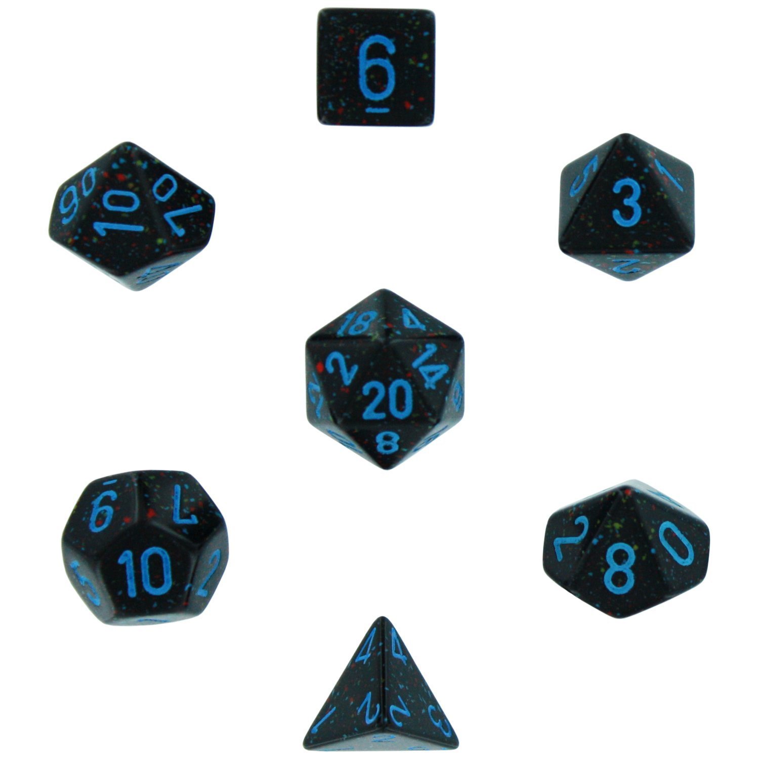 Polyhedral 7-Die Speckled Dice Set - Blue Stars