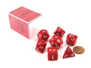 chessex polyhedral 7-die opaque dice set - red with white