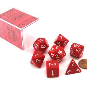 Chessex Polyhedral 7-Die Opaque Dice Set - Red with White