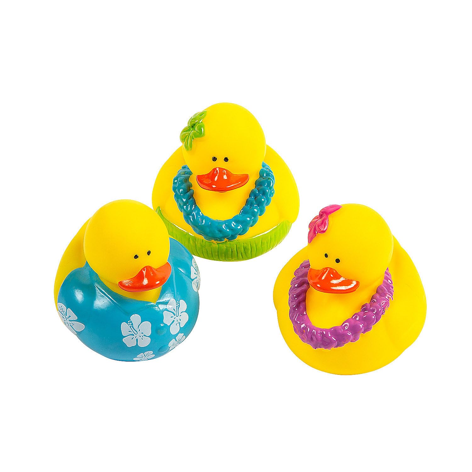 Beach Rubber Duckies - Set of 12 Fun Hawaiian Rubber Ducks for Car Decor and Tiki and Luau Party Favors