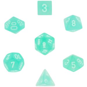 polyhedral 7-die frosted dice set - teal with white