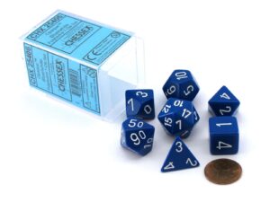 chessex dice polyhedral 7-die opaque dice set - blue with white