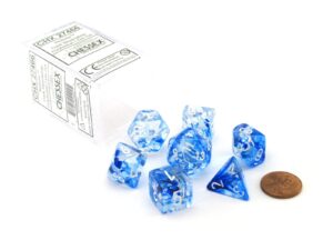 polyhedral 7-die nebula chessex dice set - dark blue with white numbers chx-27466