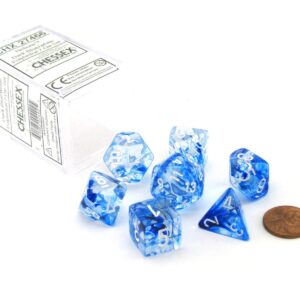 Polyhedral 7-Die Nebula Chessex Dice Set - Dark Blue with White Numbers CHX-27466