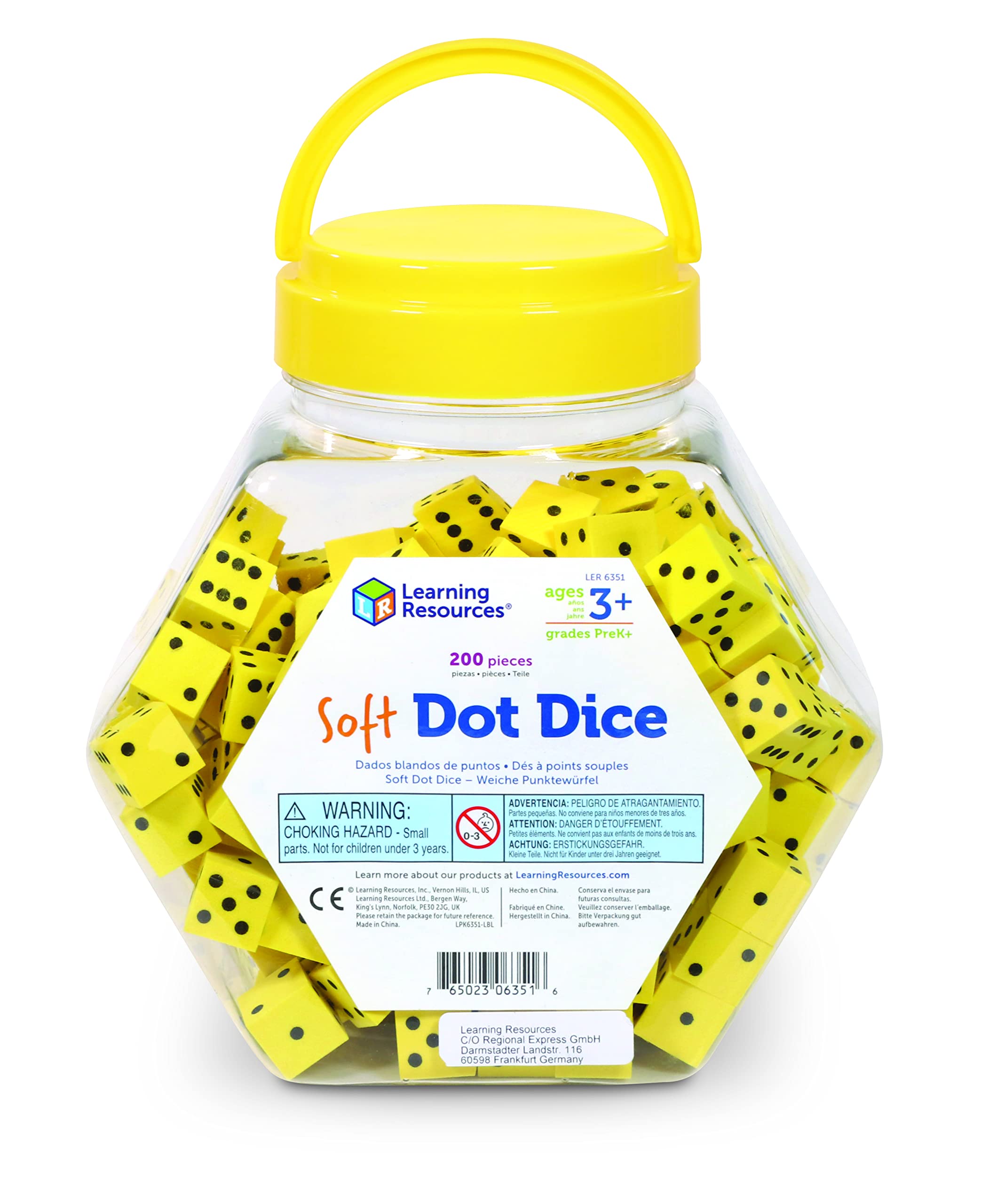 Learning Resources Hands-On Soft Dot Dice Bucket, Set of 200, Ages 3+, Classroom or Homeschool Supplies, Back to School Supplies,Teacher Supplies