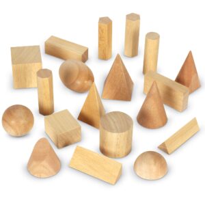 learning resources wood geometric solids, kids wooden shapes, montessori toys, set of 19, ages 9+