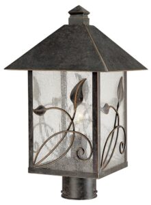 franklin iron works french garden rustic natural cottage outdoor post light bronze leaf and vine motif 17" clear seedy glass decor exterior house porch patio outside deck garage yard driveway home